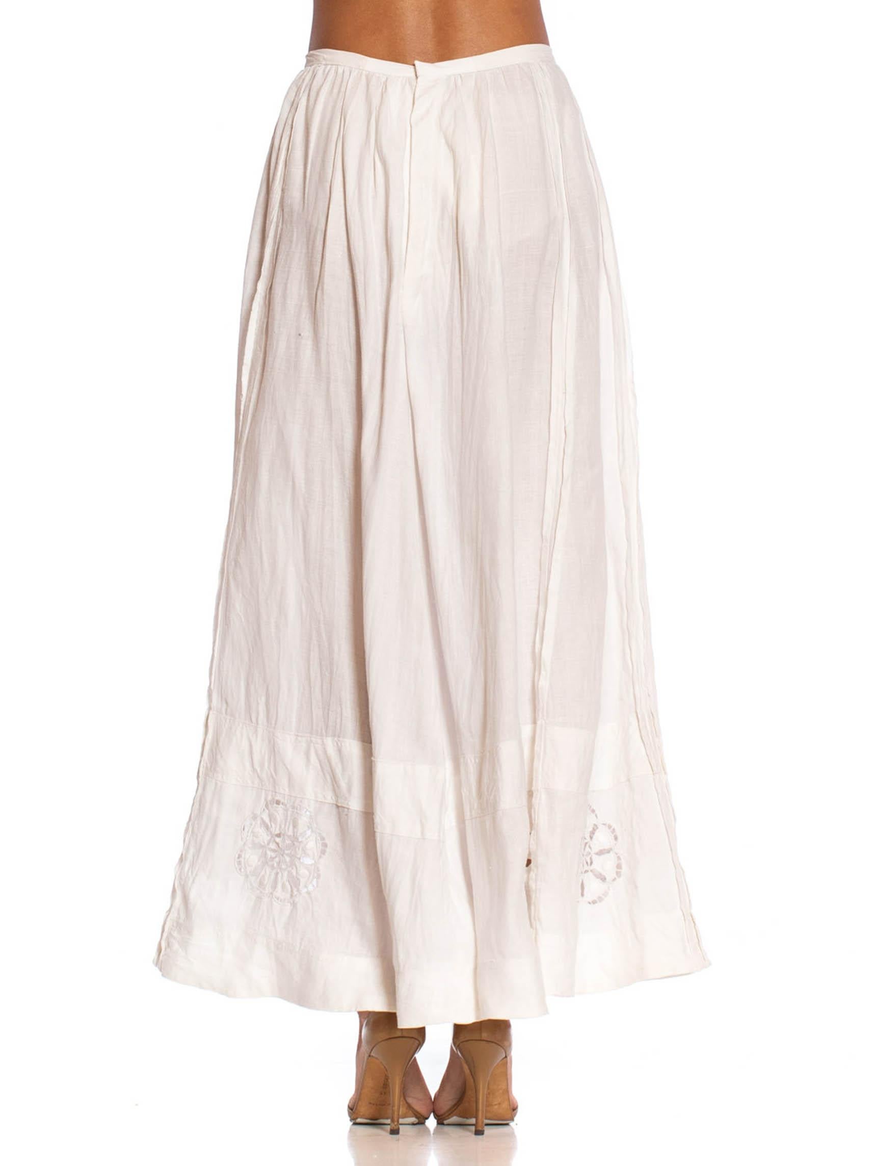 Edwardian White Hand Embroidered Linen Eyelet Lace Skirt at 1stDibs ...