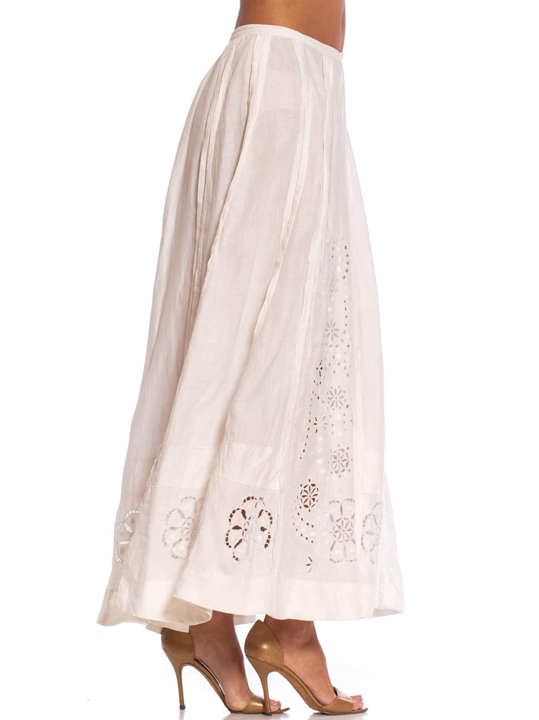 Edwardian White Hand Embroidered Linen Eyelet Lace Skirt at 1stDibs | white lace skirts