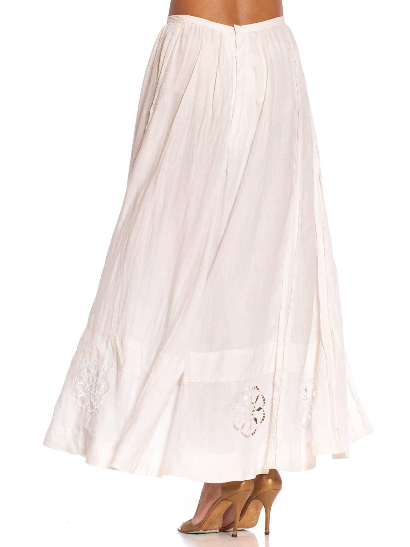 Edwardian White Hand Embroidered Linen Eyelet Lace Skirt at 1stDibs | white lace skirts