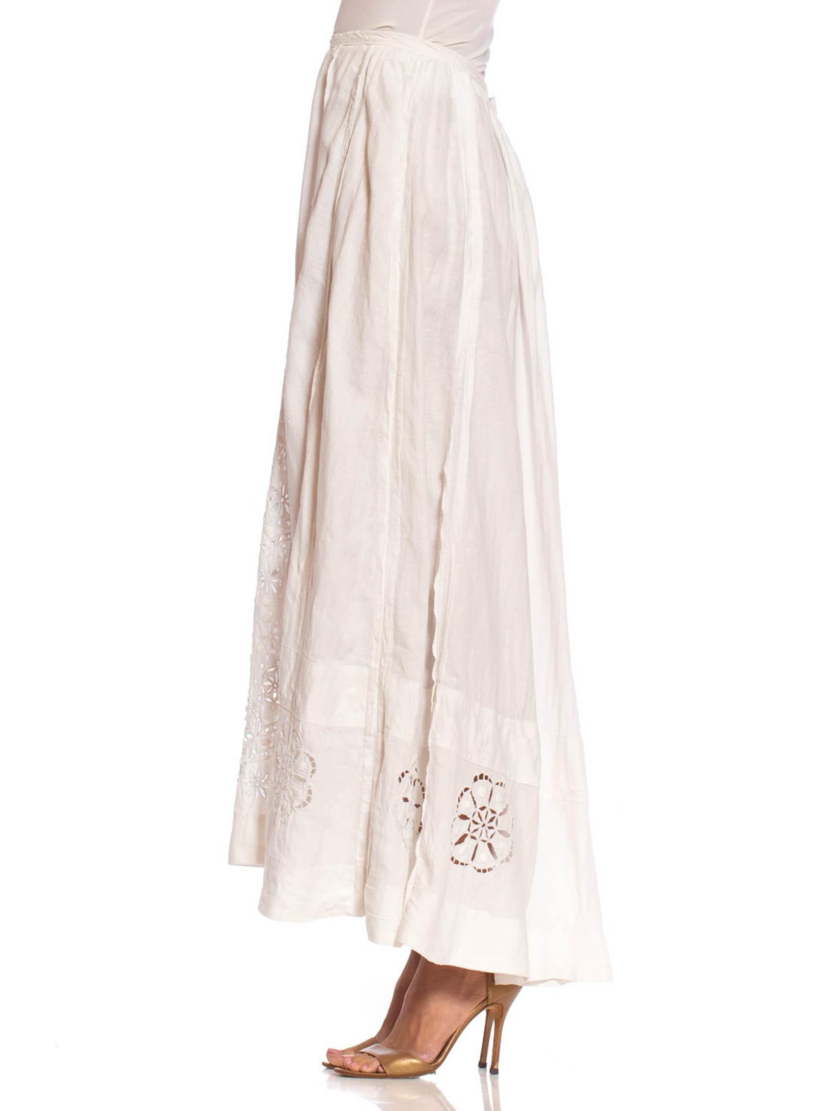 Edwardian White Hand Embroidered Linen Eyelet Lace Skirt at 1stDibs | white lace skirts