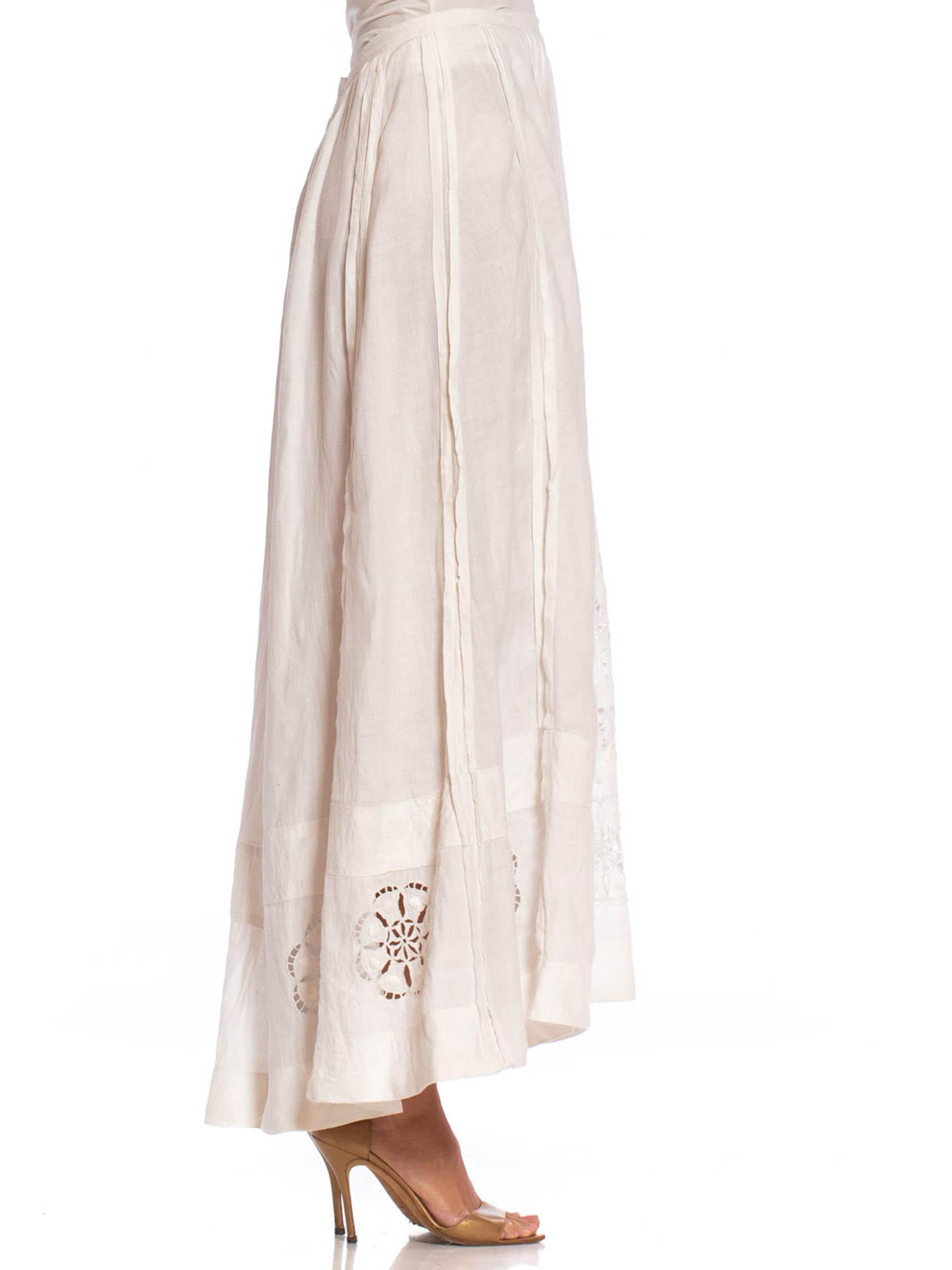 Edwardian White Hand Embroidered Linen Eyelet Lace Skirt at 1stDibs | white lace skirts
