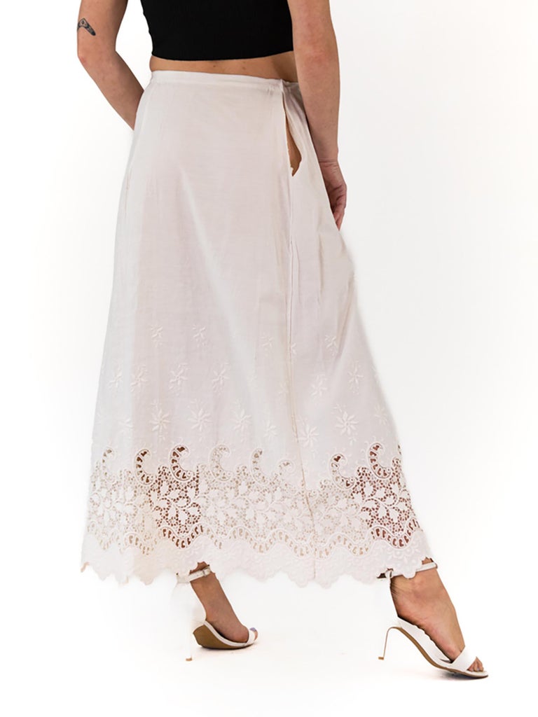 Edwardian White Linen Skirt With Floral Hand Embroidery For Sale at 1stDibs