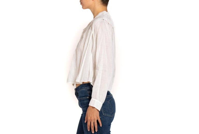 Edwardian White Organic Cotton Lawn Square Collared Blouse With Fine ...