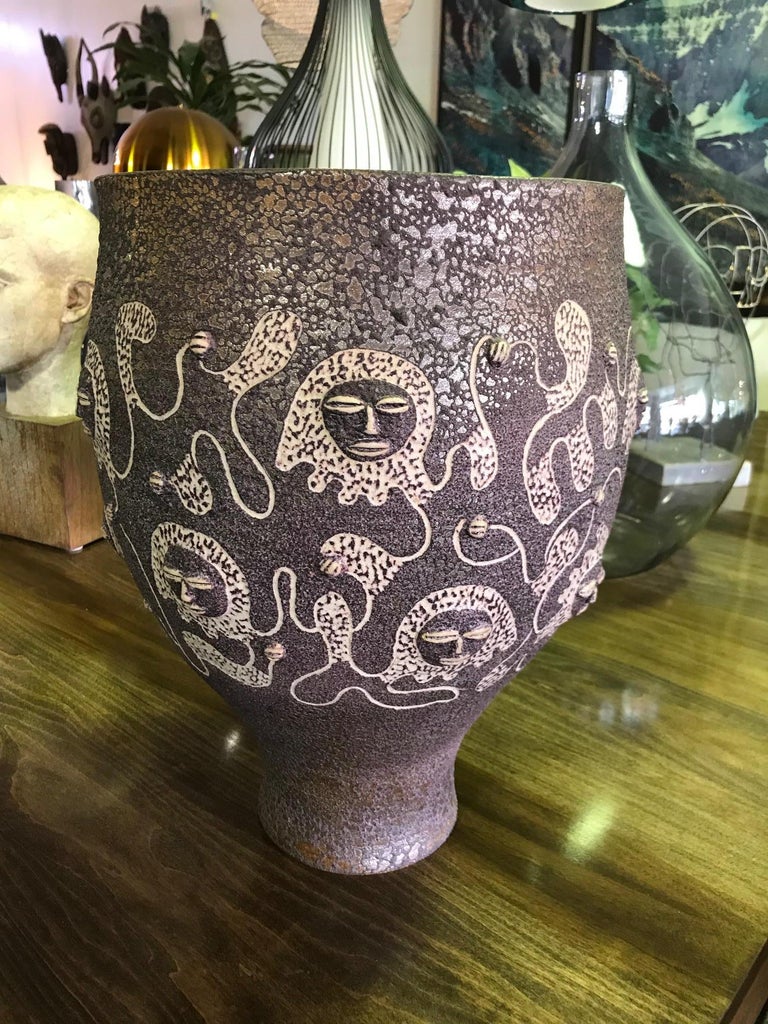 Edwin and Mary Scheier Monumental Signed Glazed Ceramic Vase Primitive ...