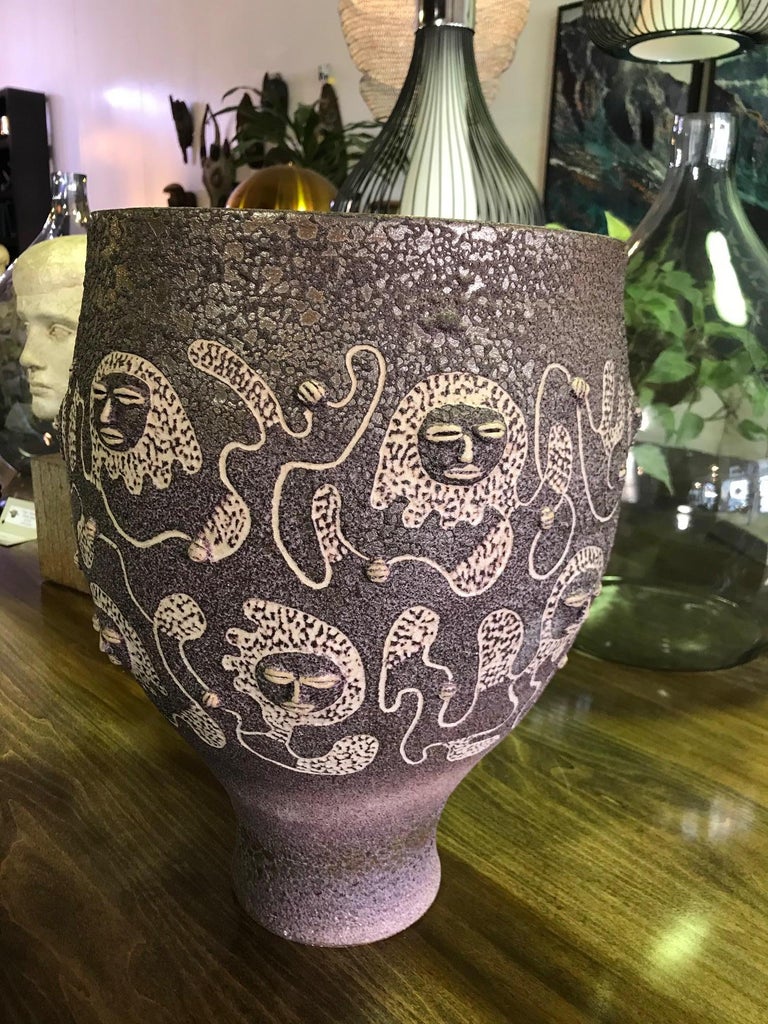 Edwin and Mary Scheier Monumental Signed Glazed Ceramic Vase Primitive ...