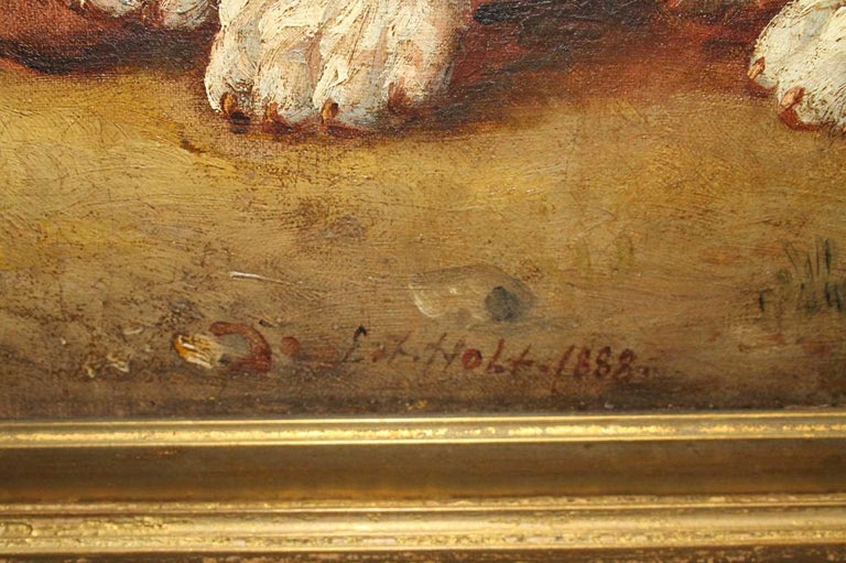 Edwin Frederick Holt - Very Large 19th Century British Dog Oil Painting Two St Bernards Waiting ...