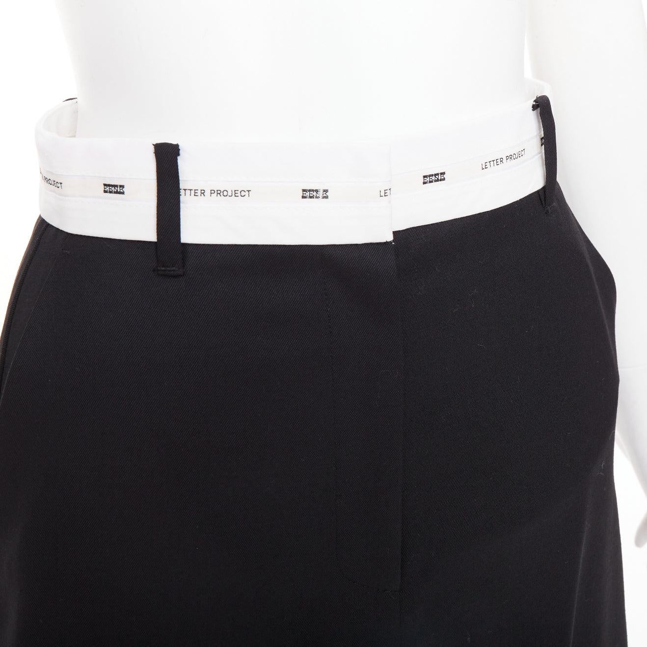 EENK LETTER X black white wool blend logo waist box pleat knee skirt XS ...