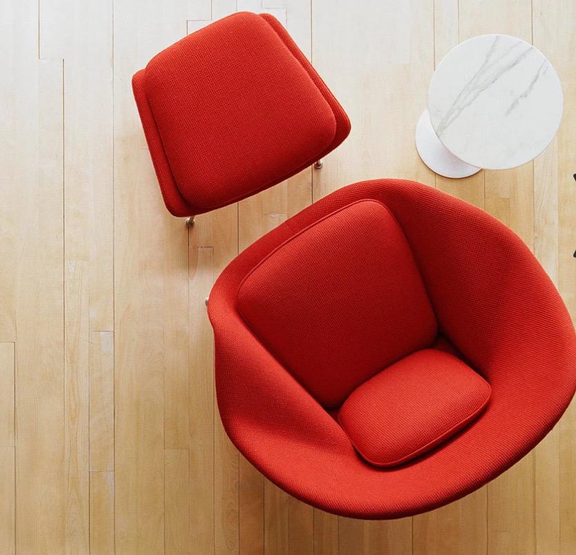 Knoll Womb Chair and Ottoman, Eero Saarinen, Red with Chrome frame ...