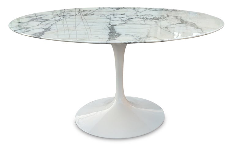 Eero Saarinen Knoll Tulip Round Dining Table 54" DIA Arabescato Marble ...