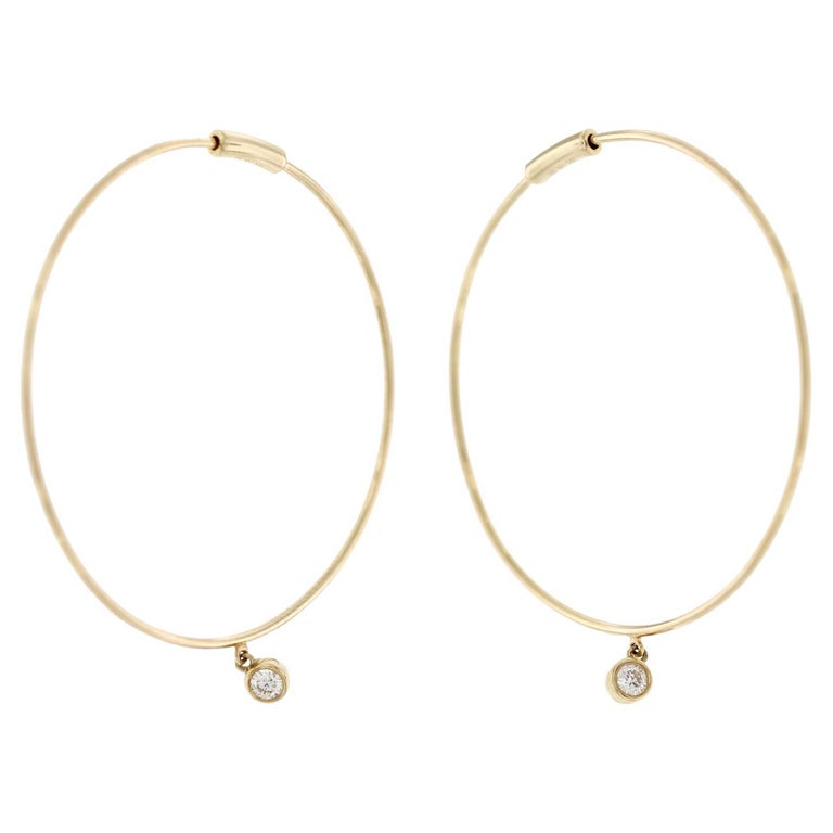 EF Collection 14k Yellow Gold Height Diamond Bezel Drop Hoop Earrings ...