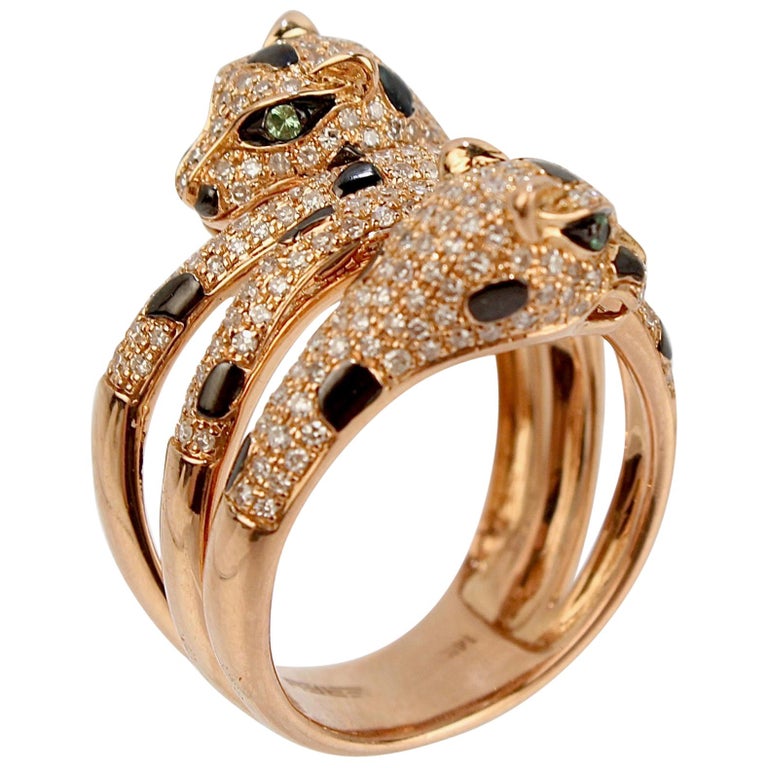 EFFY 14 Karat Gold, Diamond, and Tsavorite Garnet Panther Cocktail Ring ...