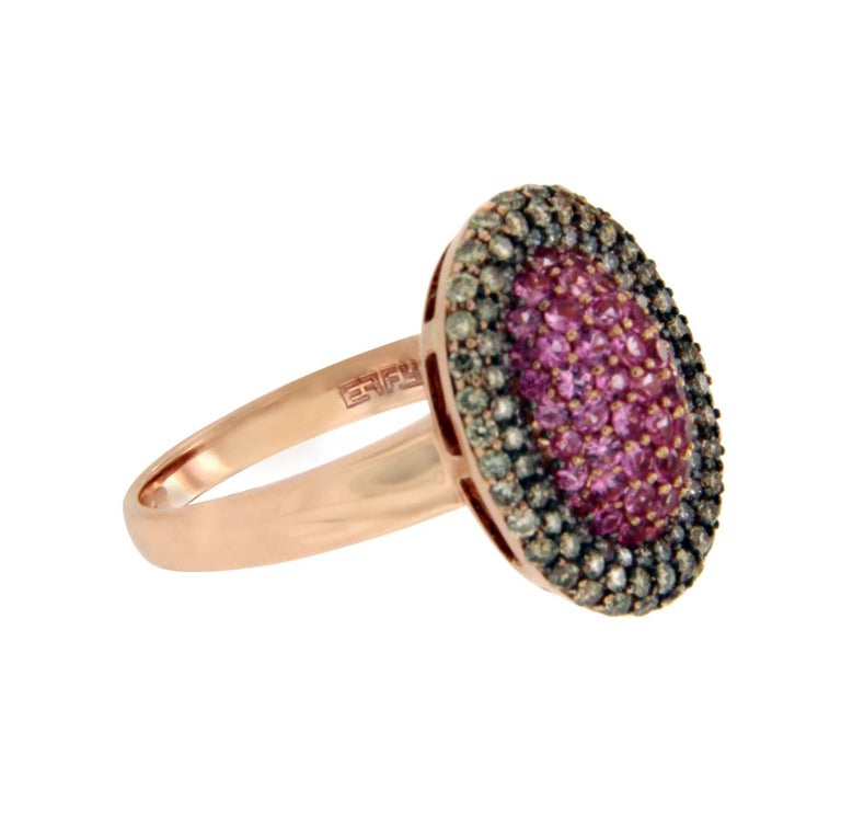 Effy 14 Karat Rose Gold Brown Diamond and Pink Sapphire Ring For Sale ...