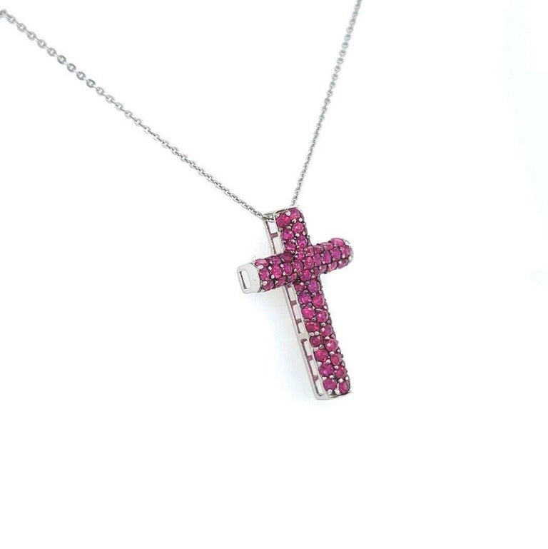 Effy 14 Karat White Gold and Pave Ruby Cross Necklace For Sale at 1stDibs