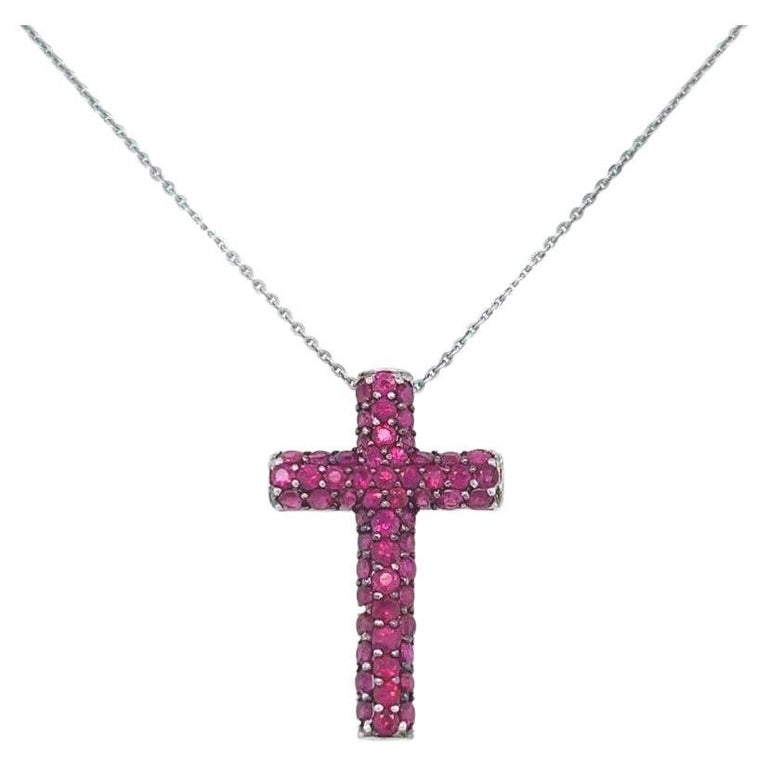 Effy 14 Karat White Gold and Pave Ruby Cross Necklace For Sale at 1stDibs
