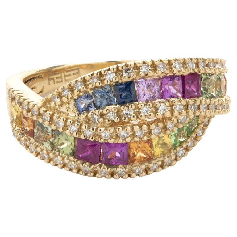 Effy 14 Karat Yellow Gold Multi Colored Sapphire and Diamond Crossover ...