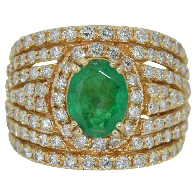Effy 14K Emerald and Diamond Wide Band Ring For Sale at 1stDibs