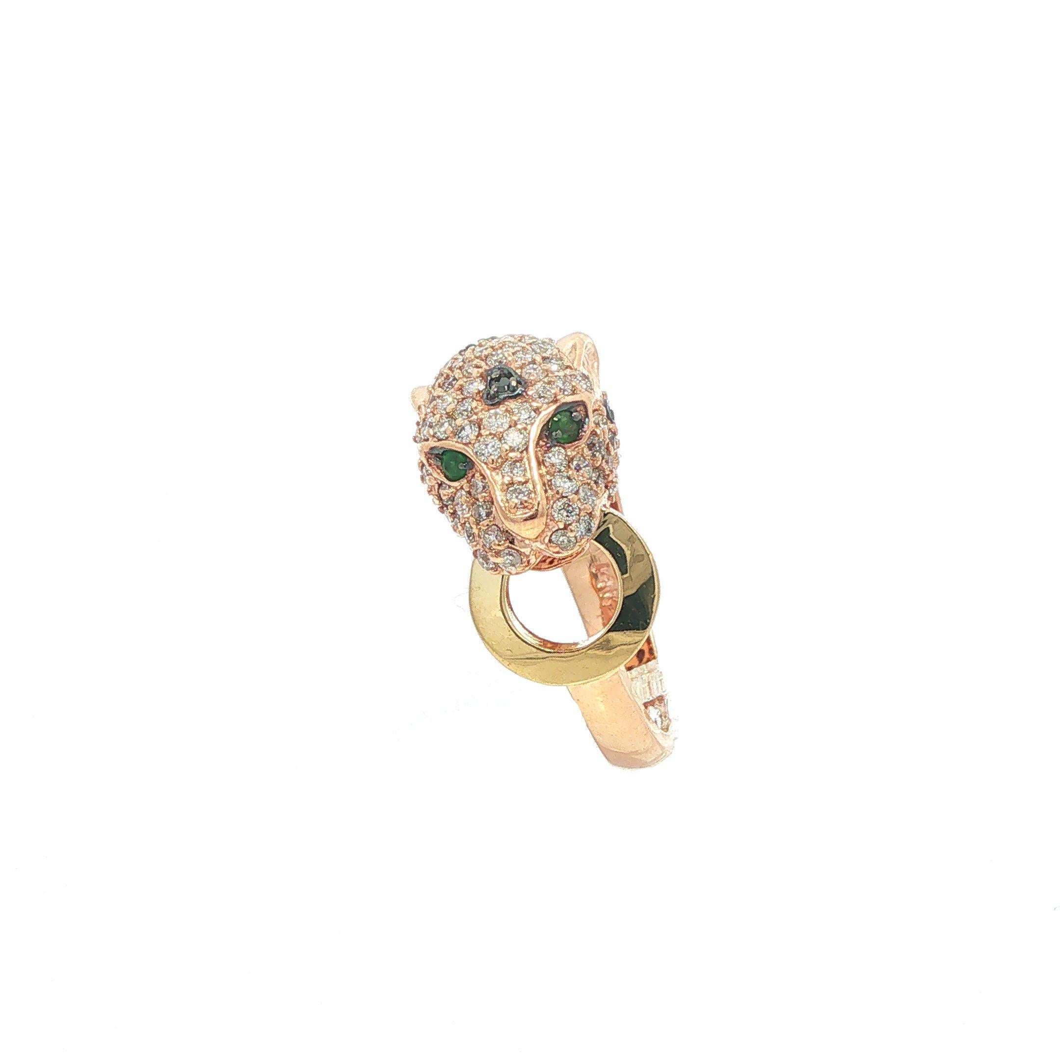 Effy 14k Rose and Yellow Gold Emerald and Pave Diamond Panther Wrap ...