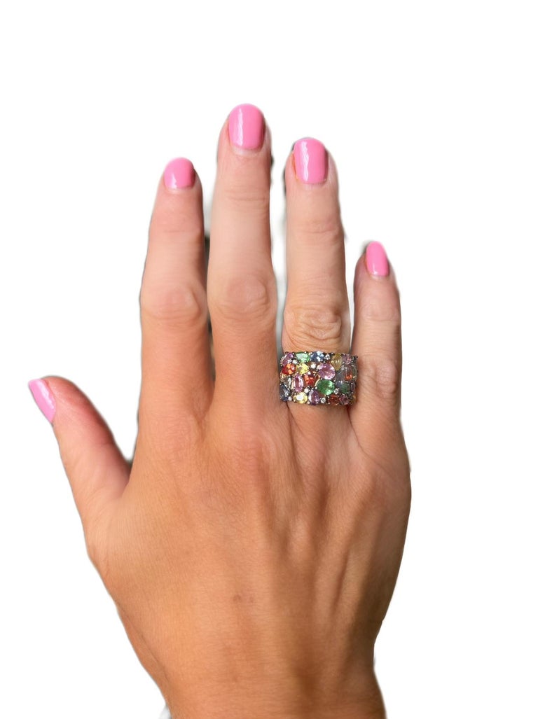 Effy Diamond, Sapphire and Tsavorite Multi Color Cluster Ring For Sale ...