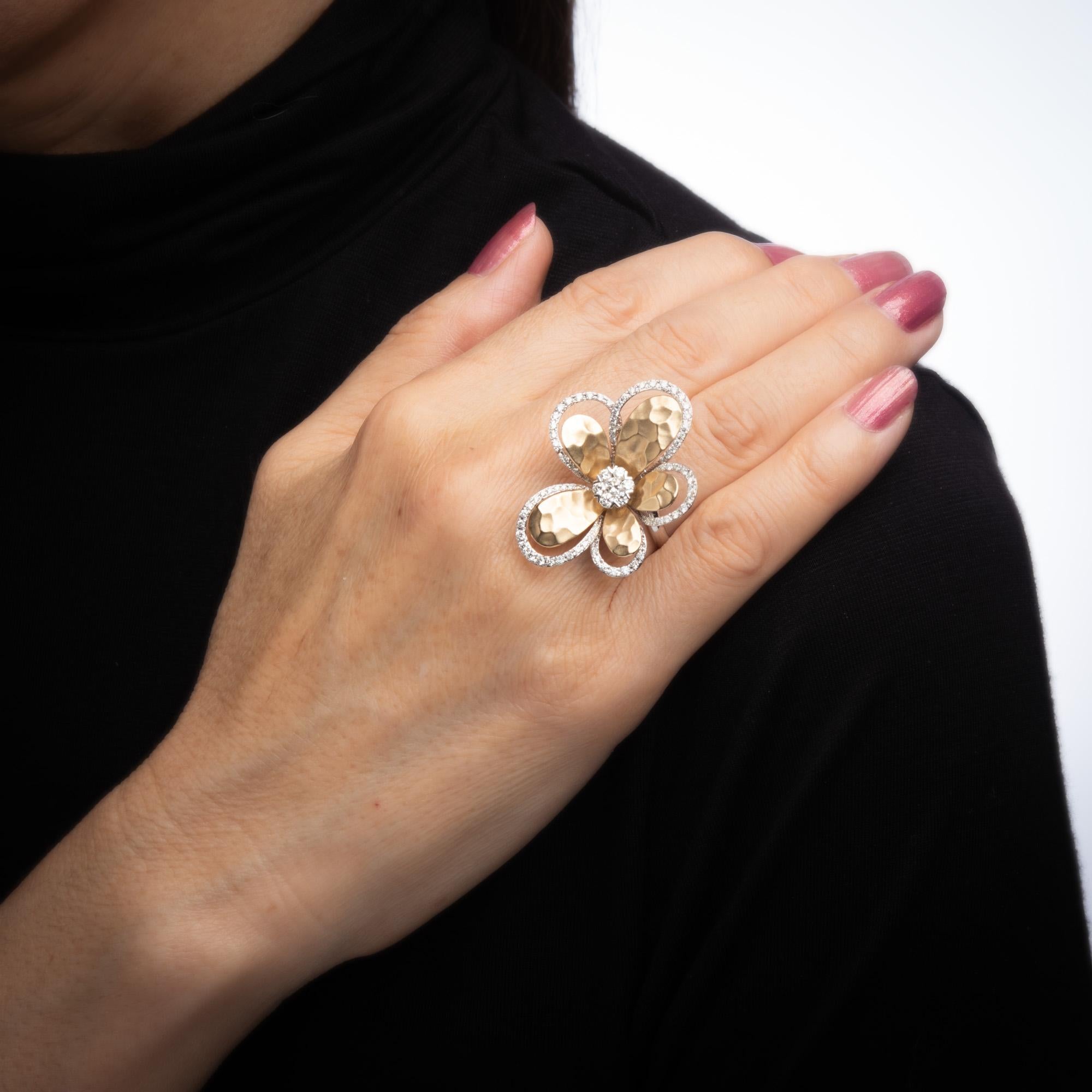 Effy D'Oro Diamond Flower Ring Estate 14k Two-Tone Gold Large Cocktail ...