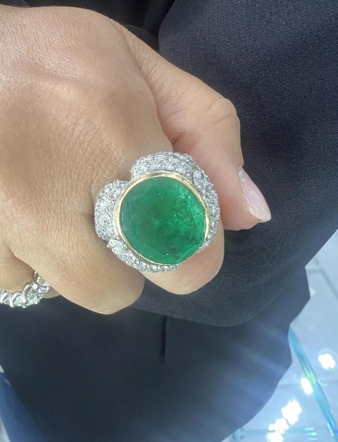 Effy Hematian 12.66 Carat Colombian Emerald Cocktail Ring with Diamonds ...