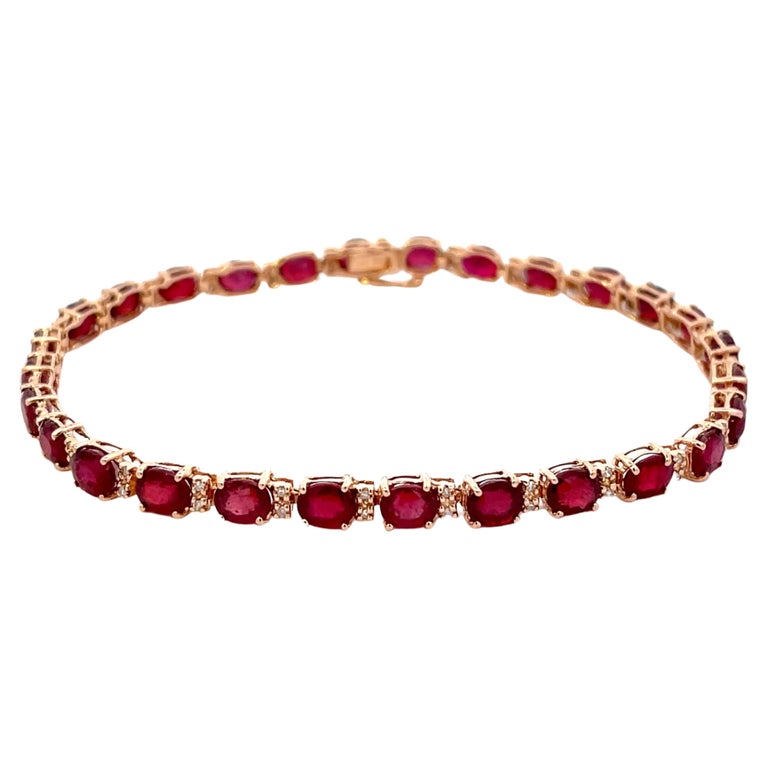 Effy Oval Red Ruby and Diamond Tennis Bracelet in 14k Rose Gold For ...
