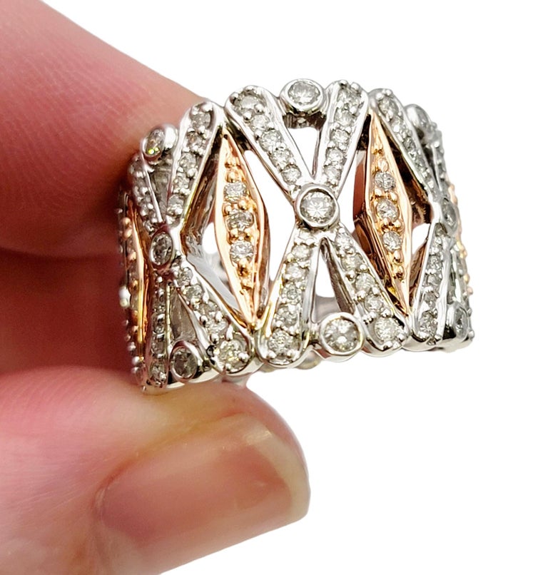 Effy Pave Diamond Graduated 'X' Band Ring in 14 Karat White and Rose ...