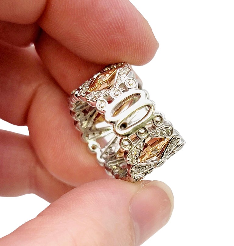 Effy Pave Diamond Graduated 'X' Band Ring in 14 Karat White and Rose ...