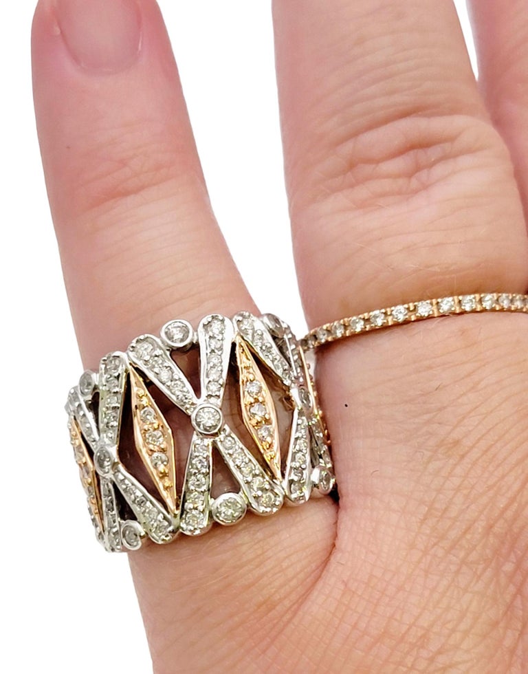 Effy Pave Diamond Graduated 'X' Band Ring in 14 Karat White and Rose ...