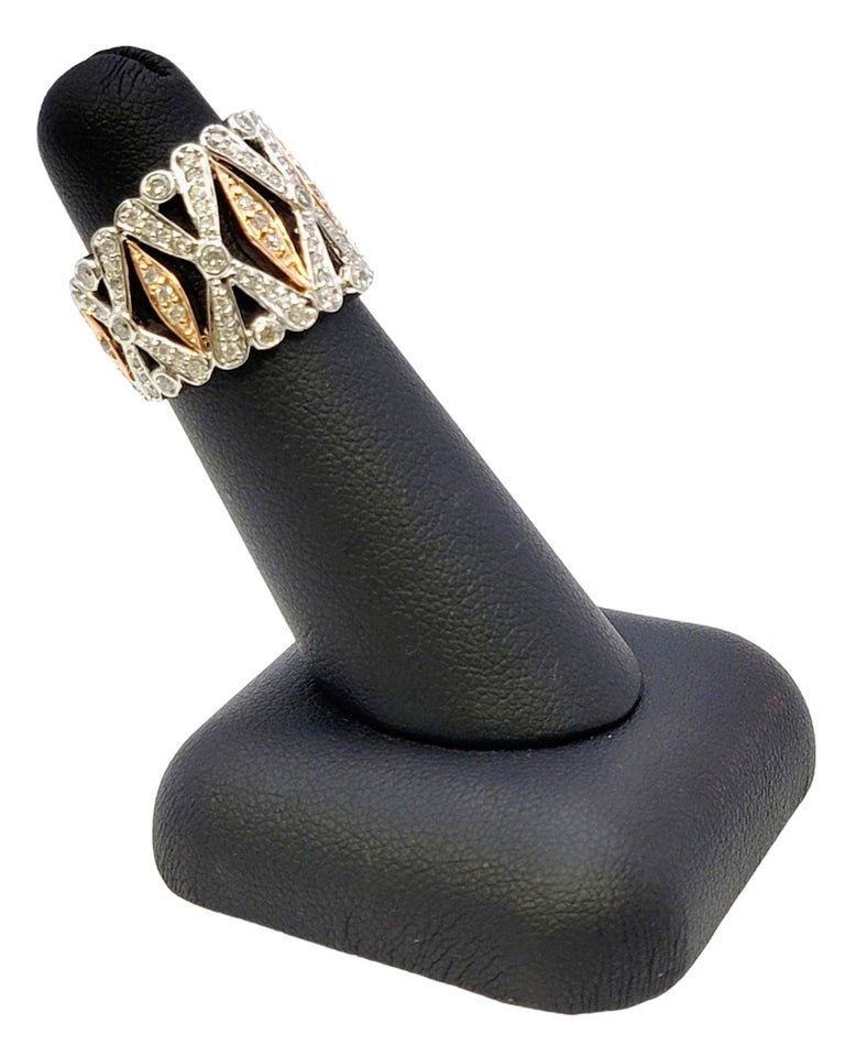 Effy Pave Diamond Graduated 'X' Band Ring in 14 Karat White and Rose ...