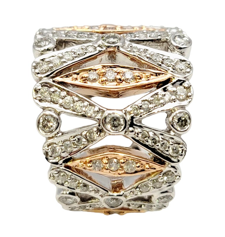 Effy Pave Diamond Graduated 'X' Band Ring in 14 Karat White and Rose ...