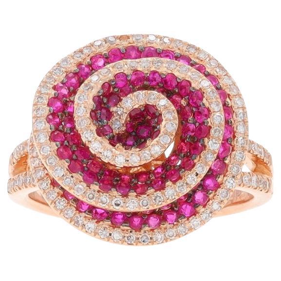 EFFY Ruby Diamond Cluster Cocktail Ring -Rose Gold 14k Rnd 1.45ctw ...
