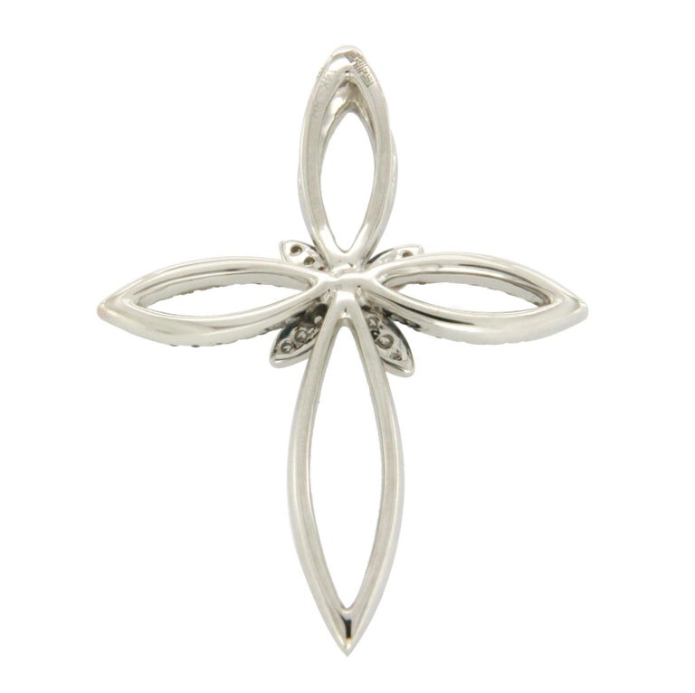 Effy White and Green Diamonds 14 Karat White Gold Butterfly Cross ...