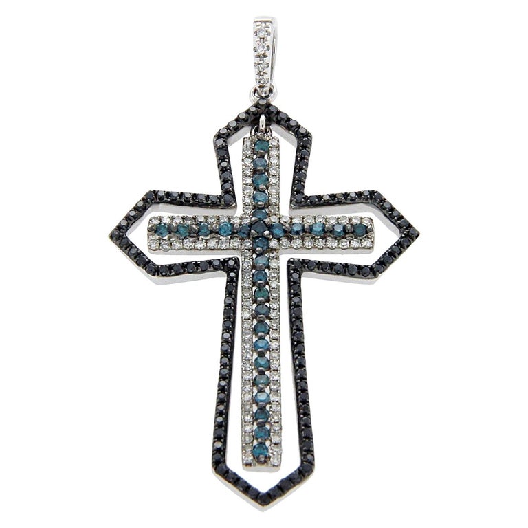 Effy White Black Green Diamonds 14 Karat White Gold Cross Pendant Charm ...