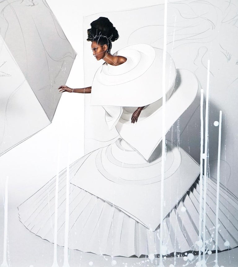 Efren Isaza - Black Girl in Origami Dress with Rooster I. Framed For ...