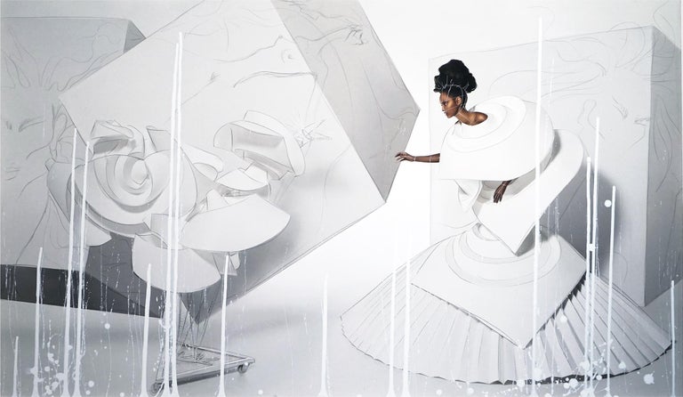 Efren Isaza - Black Girl in Origami Dress with Rooster I. Framed For ...