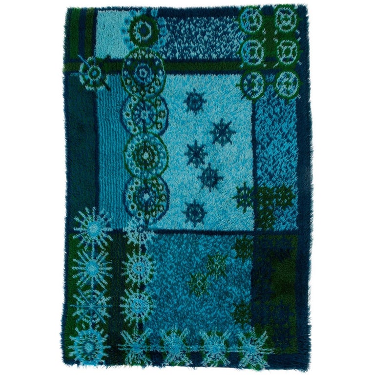 Ege Rya Rug in “Blue Snowflake” Design at 1stDibs