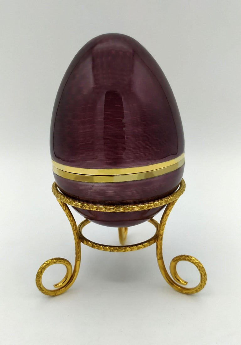 Egg on Tripod Hand Painted Sterling Silver Enamel on Guillochè ...