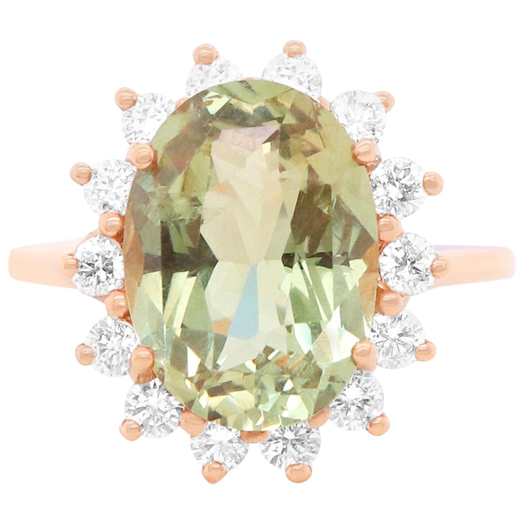 1.40 Carat Oval Natural Color Changing Alexandrite and Diamond Ring 14K ...