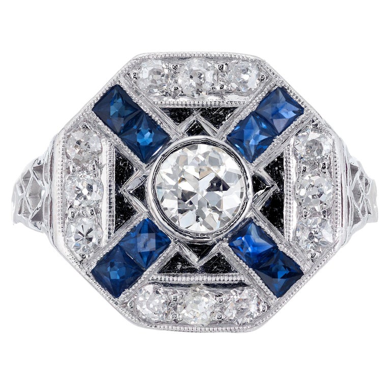 EGL Certified Diamond Sapphire Platinum Ring For Sale at 1stDibs