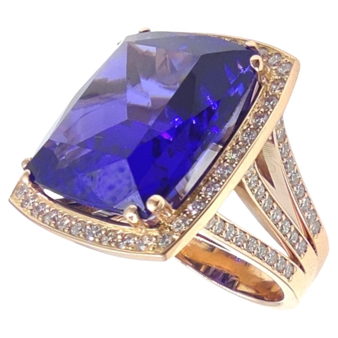 EGL South Africa Certified 21 Carat Tanzanite Ring For Sale at 1stDibs