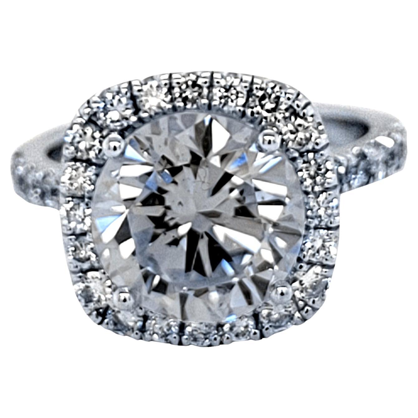EGL US 4.06 Carat K/SI1 Cushion Platinum Pave Set Diamond Ring with ...
