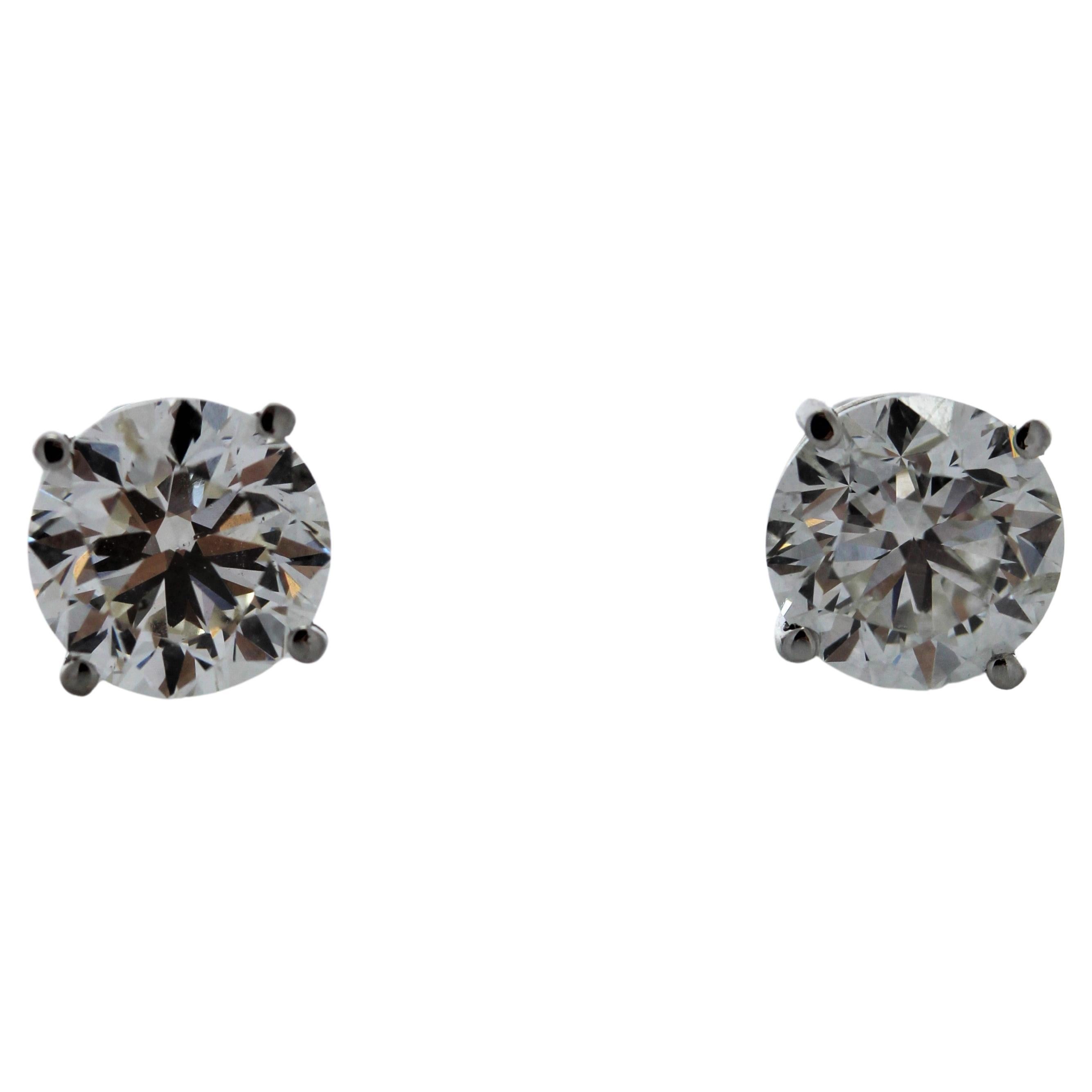 EGL USA Certified 4.01 Carat Total Diamond Stud Earrings in 14 Karat ...