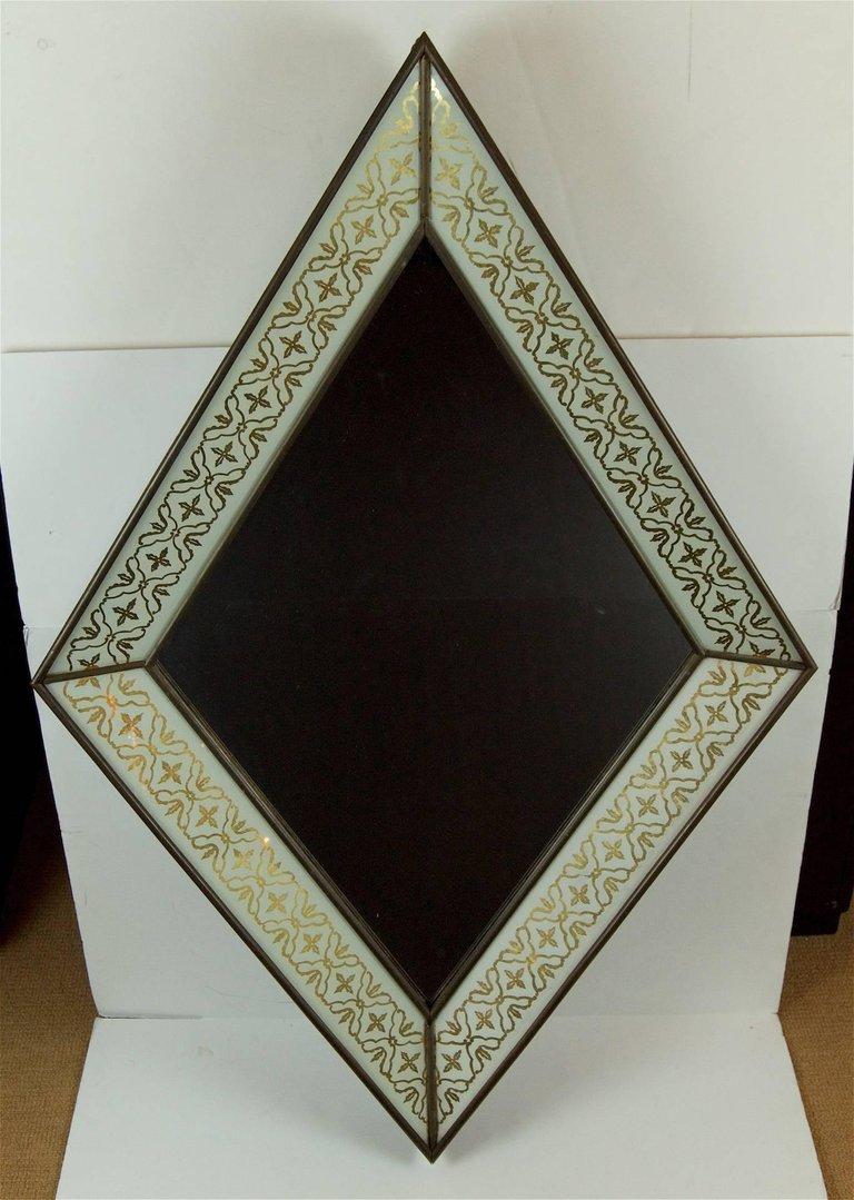 Églomisé French Art Deco Diamond Form Mirror For Sale at 1stDibs