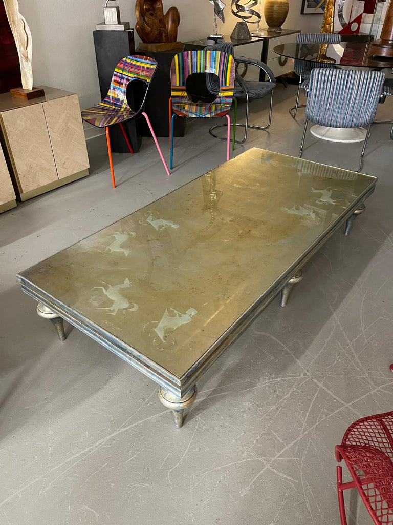 Eglomise Horse and Chariots Silver Leaf Table For Sale at 1stDibs