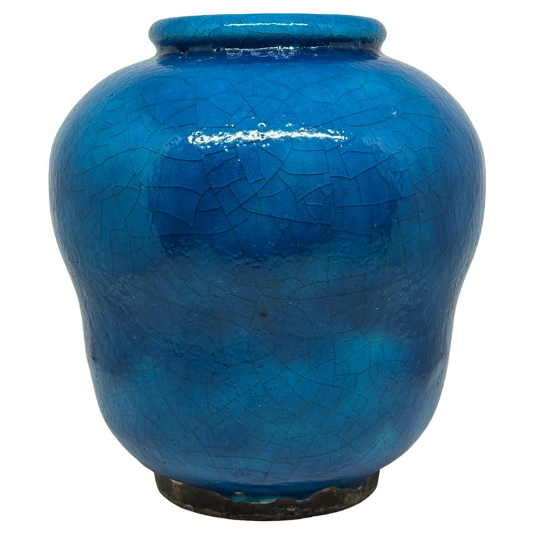 Egyptian Blue Faience French Vase, circa 1920 For Sale at 1stDibs