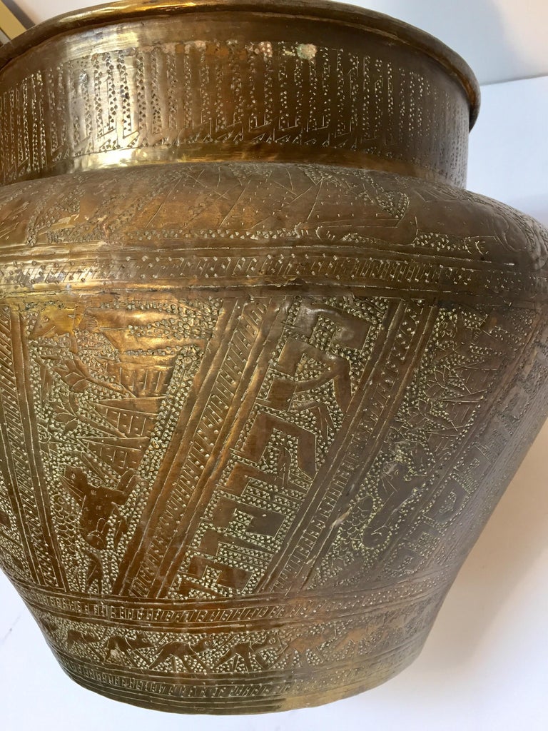 Middle Eastern Egyptian Hebraique Revival Hand Etched Brass Pot ...
