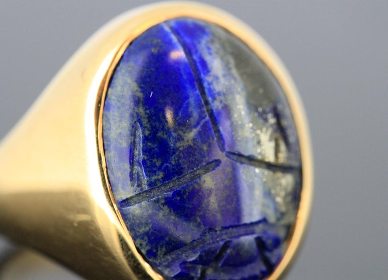 Egyptian Lapis Lazuli Scarab Gold Ring, 664-332 B.C at 1stDibs