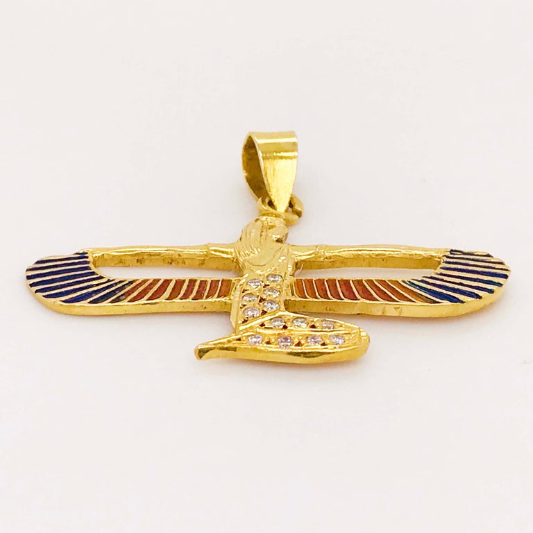 Egyptian Protection Goddess 0.15 Carat Diamond and Enamel Pendant, 14K ...