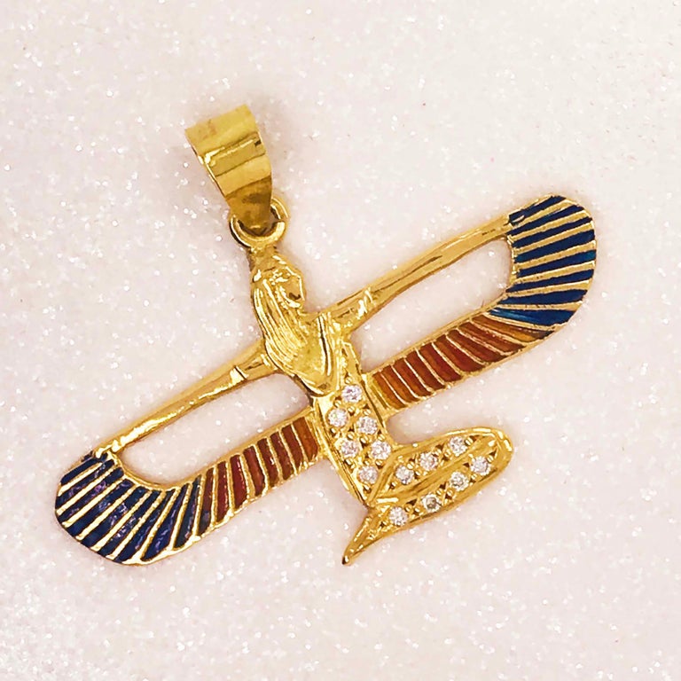 Egyptian Protection Goddess 0.15 Carat Diamond and Enamel Pendant, 14K ...