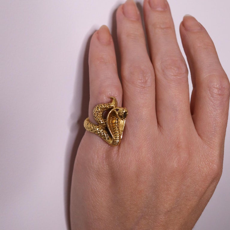 Egyptian Revival 1930 Art Deco Sculpted Cobra Ring 18Kt Yellow Gold ...